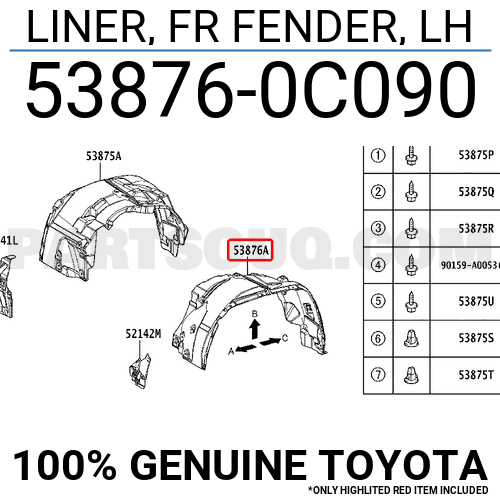 LINER, FR FENDER, LH 538760C090 | Toyota Parts | PartSouq