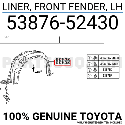 LINER, FRONT FENDER, LH 5387652430 | Toyota Parts | PartSouq