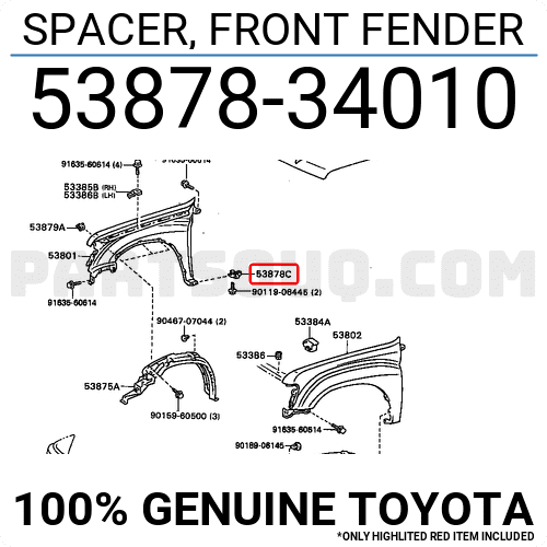 SPACER, FRONT FENDER 5387834010 | Toyota Parts | PartSouq
