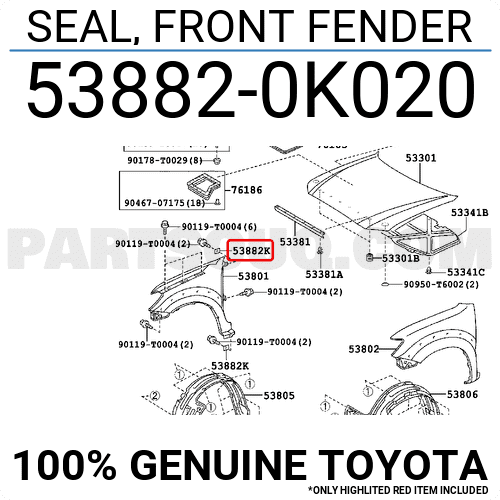 SEAL, FRONT FENDER 538820K020 | Toyota Parts | PartSouq