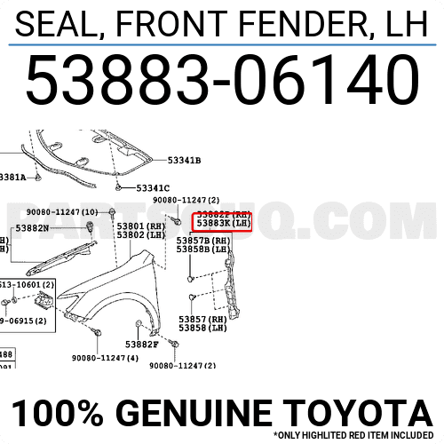 SEAL, FRONT FENDER, LH 5388306140 | Toyota Parts | PartSouq