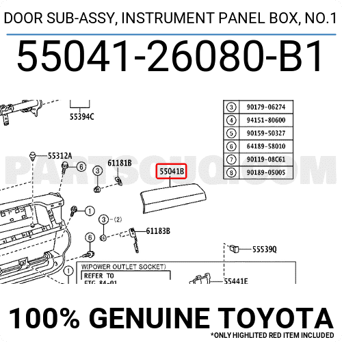 DOOR SUB-ASSY, INSTRUMENT PANEL BOX, NO.1 5504126080B1 | Toyota Parts ...