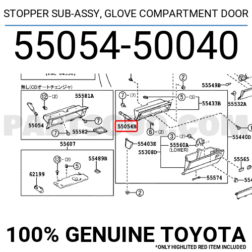 STOPPER SUB-ASSY, GLOVE COMPARTMENT DOOR 5505450040 | Toyota Parts ...