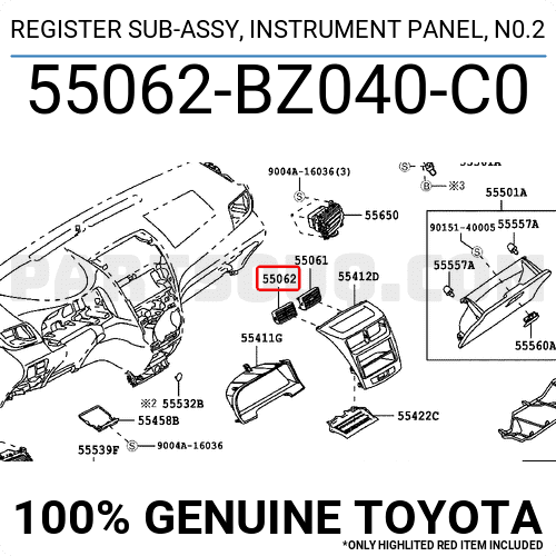 REGISTER SUB-ASSY, INSTRUMENT PANEL, N0.2 55062BZ040C0 | Toyota Parts ...