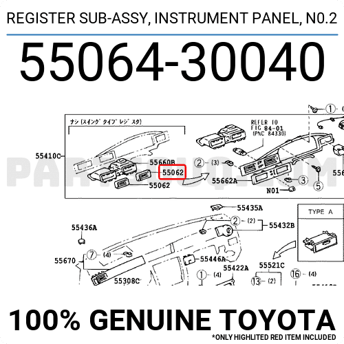 REGISTER SUB-ASSY, INSTRUMENT PANEL, N0.2 5506430040 | Toyota Parts ...