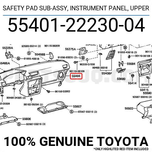 SAFETY PAD SUB-ASSY, INSTRUMENT PANEL, UPPER 554012223004 | Toyota ...