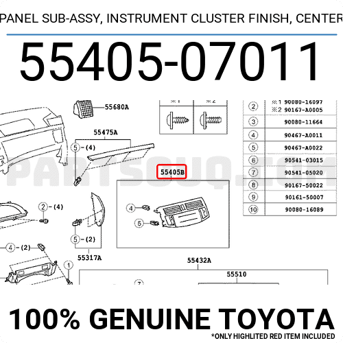 PANEL SUB-ASSY, INSTRUMENT CLUSTER FINISH, CENTER 5540507011 | Toyota ...
