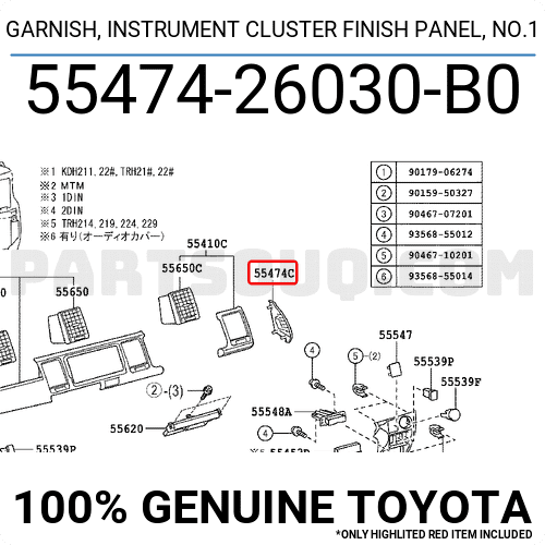 GARNISH, INSTRUMENT CLUSTER FINISH PANEL, NO.1 5547426030B0 | Toyota ...