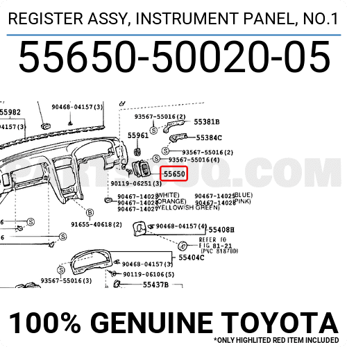 REGISTER ASSY, INSTRUMENT PANEL, NO.1 556505002005 | Toyota Parts ...