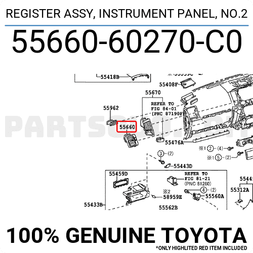 REGISTER ASSY, INSTRUMENT PANEL, NO.2 5566060270C0 | Toyota Parts ...