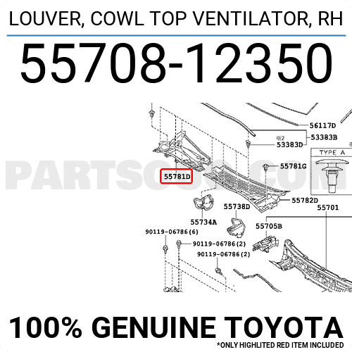 LOUVER, COWL TOP VENTILATOR, RH 5570812350 | Toyota Parts | PartSouq