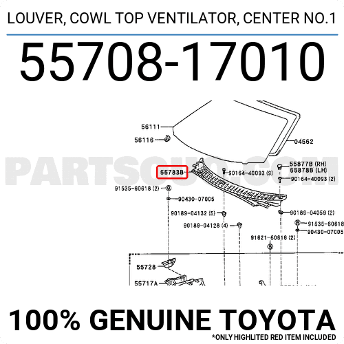 LOUVER, COWL TOP VENTILATOR, CENTER NO.1 5570817010 | Toyota Parts ...