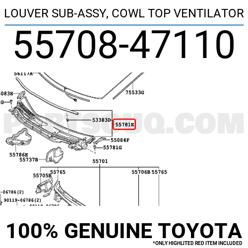 LOUVER SUB-ASSY, COWL TOP VENTILATOR 5570847110 | Toyota Parts | PartSouq