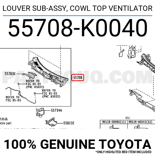 LOUVER SUB-ASSY, COWL TOP VENTILATOR 55708K0040 | Toyota Parts | PartSouq