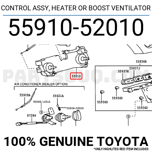 CONTROL ASSY, HEATER OR BOOST VENTILATOR 5591052010 | Toyota Parts ...