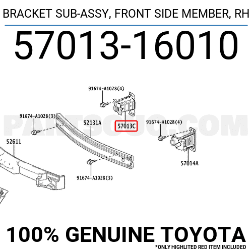 BRACKET SUB-ASSY, FRONT SIDE MEMBER, RH 5701316010 | Toyota Parts ...