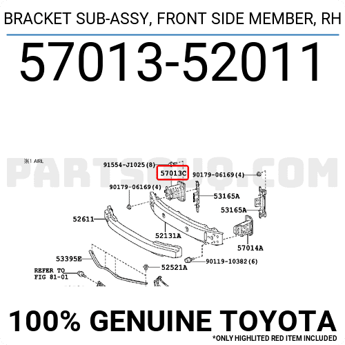 BRACKET SUB-ASSY, FRONT SIDE MEMBER, RH 5701352011 | Toyota Parts ...