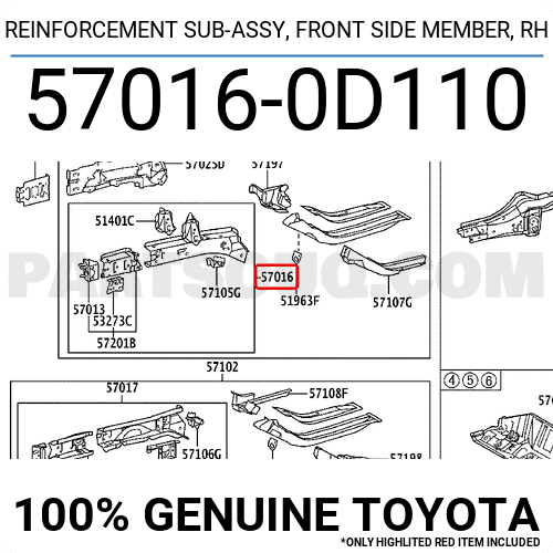 REINFORCEMENT SUB-ASSY, FRONT SIDE MEMBER, RH 570160D110 | Toyota Parts ...