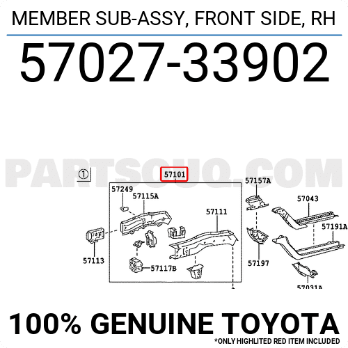 MEMBER SUB-ASSY, FRONT SIDE, RH 5702733902 | Toyota Parts | PartSouq