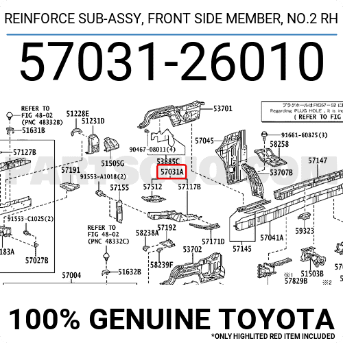 REINFORCE SUB-ASSY, FRONT SIDE MEMBER, NO.2 RH 5703126010 | Toyota ...