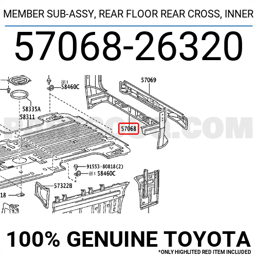 MEMBER SUB-ASSY, REAR FLOOR REAR CROSS, INNER 5706826320 | Toyota Parts ...