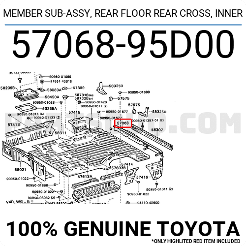 MEMBER SUB-ASSY, REAR FLOOR REAR CROSS, INNER 5706895D00 | Toyota Parts ...