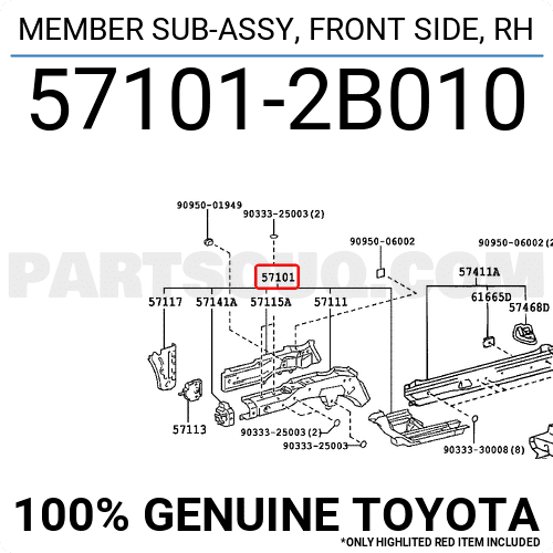 MEMBER SUB-ASSY, FRONT SIDE, RH 571012B010 | Toyota Parts | PartSouq