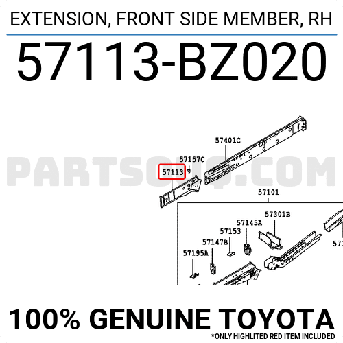 EXTENSION, FRONT SIDE MEMBER, RH 57113BZ020 | Toyota Parts | PartSouq