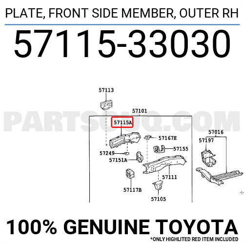PLATE, FRONT SIDE MEMBER, OUTER RH 5711533030 | Toyota Parts | PartSouq