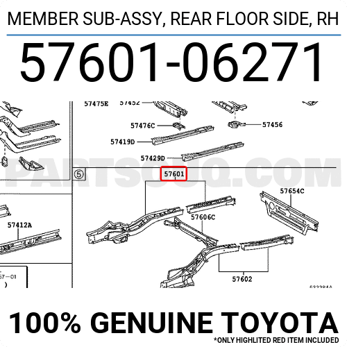 MEMBER SUB-ASSY, REAR FLOOR SIDE, RH 5760106271 | Toyota Parts | PartSouq