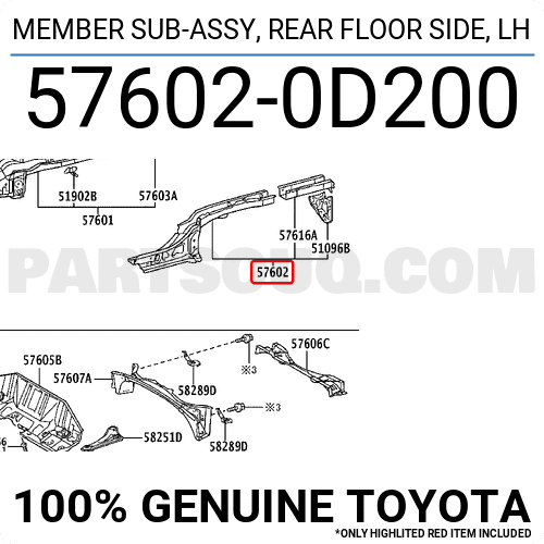 MEMBER SUB-ASSY, REAR FLOOR SIDE, LH 576020D200 | Toyota Parts | PartSouq