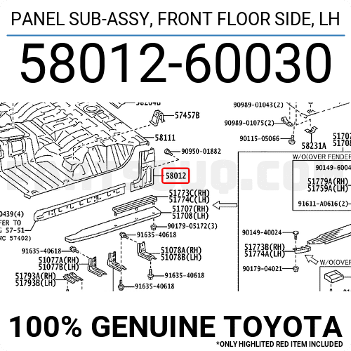 PANEL SUB-ASSY, FRONT FLOOR SIDE, LH 5801260030 | Toyota Parts | PartSouq