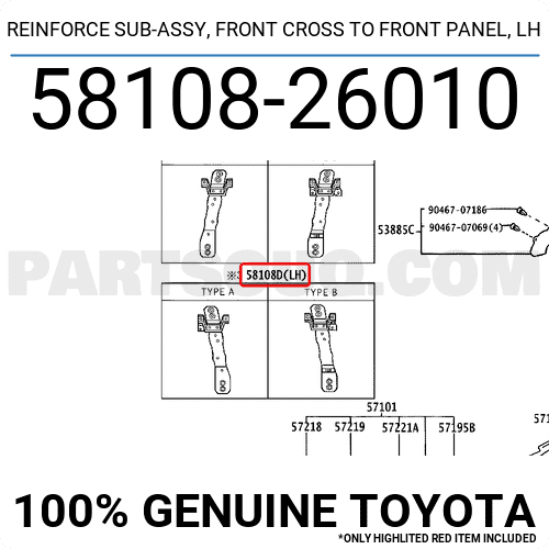 REINFORCE SUB-ASSY, FRONT CROSS TO FRONT PANEL, LH 5810826010 | Toyota ...