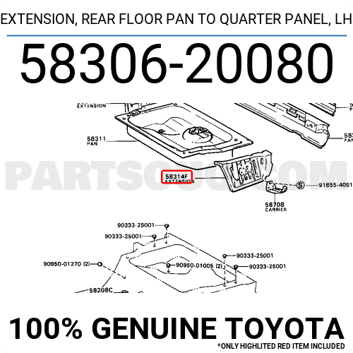 EXTENSION, REAR FLOOR PAN TO QUARTER PANEL, LH 5830620080 | Toyota ...
