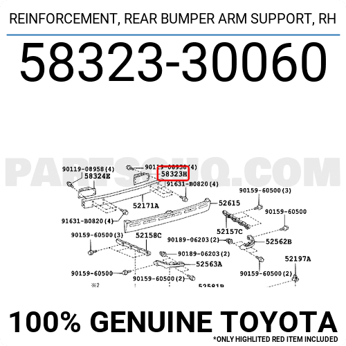 REINFORCEMENT, REAR BUMPER ARM SUPPORT, RH 5832330060 | Toyota Parts ...