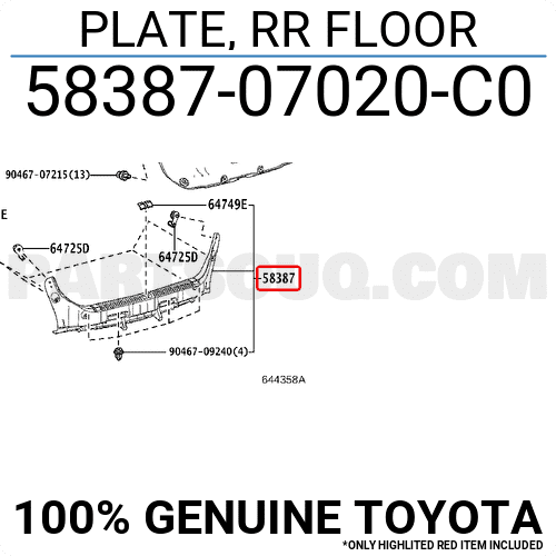 PLATE, RR FLOOR 5838707020C0 | Toyota Parts | PartSouq