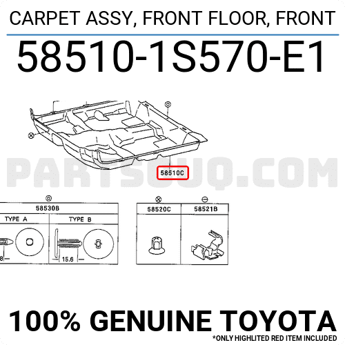 CARPET ASSY, FRONT FLOOR, FRONT 585101S570E1 | Toyota Parts | PartSouq