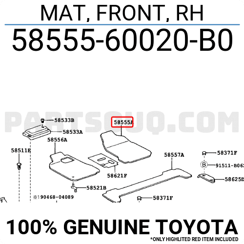 MAT, FRONT, RH 5855560020B0 | Toyota Parts | PartSouq