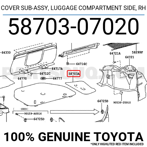 COVER SUB-ASSY, LUGGAGE COMPARTMENT SIDE, RH 5870307020 | Toyota Parts ...