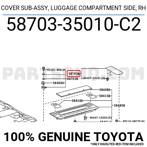 COVER SUB-ASSY, LUGGAGE COMPARTMENT SIDE, RH 5870335010C2 | Toyota ...