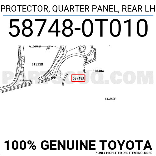 PROTECTOR, QUARTER PANEL, REAR LH 587480T010 | Toyota Parts | PartSouq