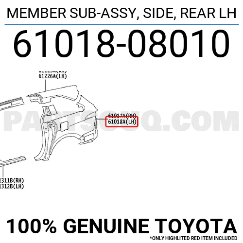 MEMBER SUB-ASSY, SIDE, REAR LH 6101808010 | Toyota Parts | PartSouq