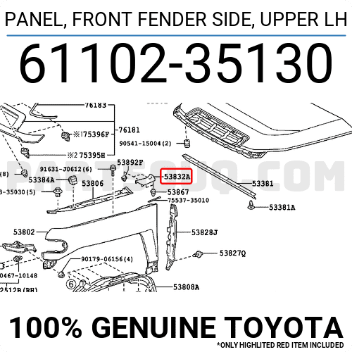 PANEL, FRONT FENDER SIDE, UPPER LH 6110235130 | Toyota Parts | PartSouq