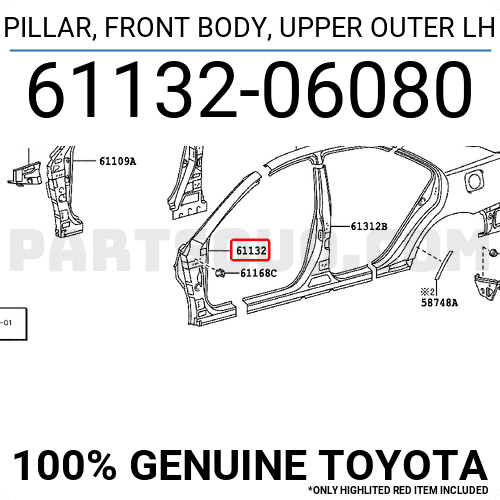 PILLAR, FRONT BODY, UPPER OUTER LH 6113206080 | Toyota Parts | PartSouq