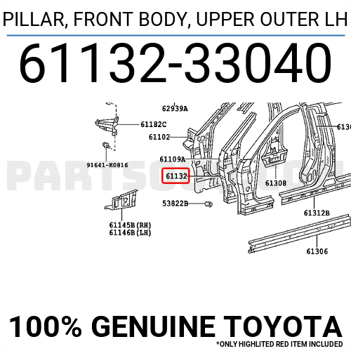 PILLAR, FRONT BODY, UPPER OUTER LH 6113233040 | Toyota Parts | PartSouq