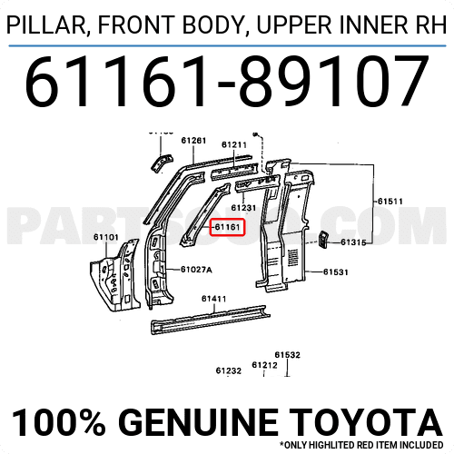 PILLAR, FRONT BODY, UPPER INNER RH 6116189107 | Toyota Parts | PartSouq