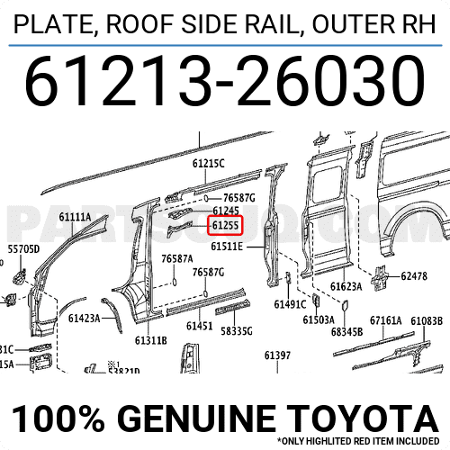 PLATE, ROOF SIDE RAIL, OUTER RH 6121326030 | Toyota Parts | PartSouq
