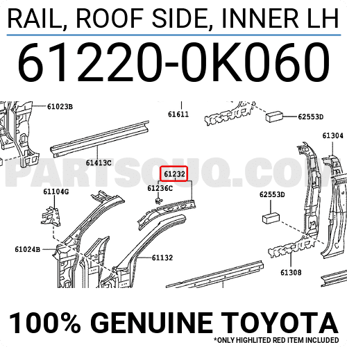 RAIL, ROOF SIDE, INNER LH 612200K060 | Toyota Parts | PartSouq