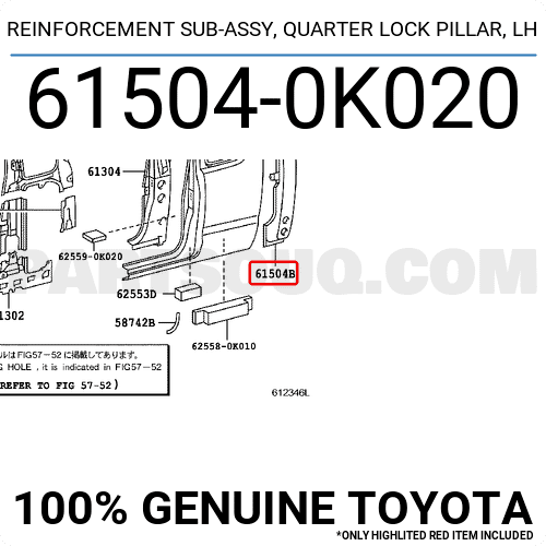 REINFORCEMENT SUB-ASSY, QUARTER LOCK PILLAR, LH 615040K020 | Toyota ...