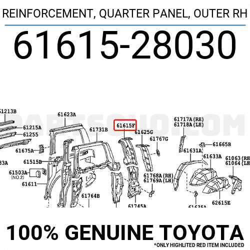 REINFORCEMENT, QUARTER PANEL, OUTER RH 6161528030 | Toyota Parts | PartSouq
